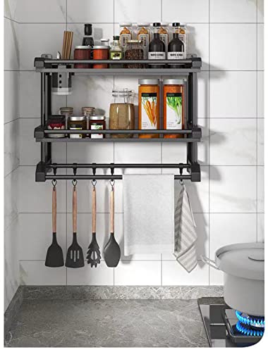 Shower Caddy Shelf Black No Drilling Shower Organizer with Hook Towel Bar Adhesive Rustproof Steel Shower Storage Shelves Adhesive Rack for Bathroom Washroom (Black)