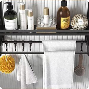 Shower Caddy Shelf Black No Drilling Shower Organizer with Hook Towel Bar Adhesive Rustproof Steel Shower Storage Shelves Adhesive Rack for Bathroom Washroom (Black)