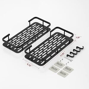 ZGDZ Self-Adhesive Black Shower Shelves with Removable Hooks Bathroom Stick on Shower Caddy Wall Mount Aluminum Shower Organizers Bathroom Trays Toiletries Holders 2-Pack