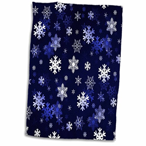 3D Rose Dark Blue Winter Christmas Snowflakes with A Seamless Pattern Hand Towel, 15" x 22", Multicolor