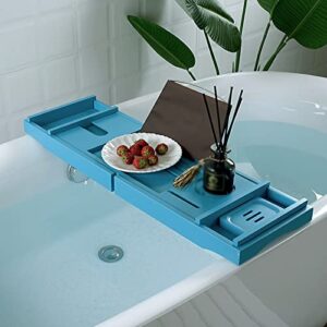 SDGH Retractable Bathtub Tray Blue Bath Shower Caddy Bathrooms Accessories Storage Shelf Rack Stand