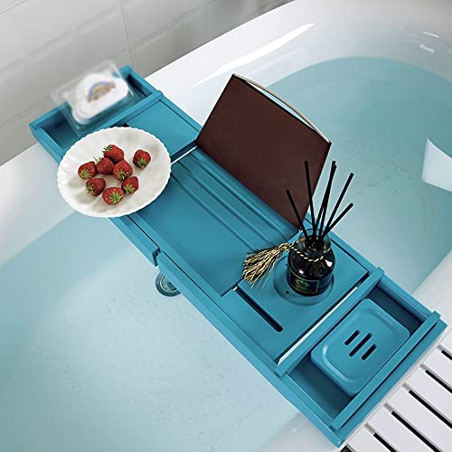 SDGH Retractable Bathtub Tray Blue Bath Shower Caddy Bathrooms Accessories Storage Shelf Rack Stand