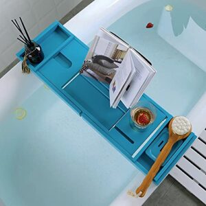 SDGH Retractable Bathtub Tray Blue Bath Shower Caddy Bathrooms Accessories Storage Shelf Rack Stand