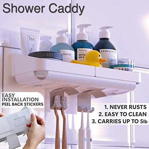 Elil Shower Caddy Shower Shelf for Inside Shower Phone Case Shower Accessories 13-in-1 Set, Self Adhesive Shower Organizers – No Drill Easy Installation with Exfoliation Glove Back Scrubber and Loofa