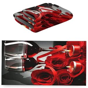 Shower Curtain Sets with Rugs and Towels, Non-Slip Rugs, Toilet Lid Cover, Bath Towel and Mat, Romantic Red Rose Shower Curtain with 12 Hooks