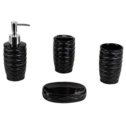 Home Basics Curves Textured 4 Piece Bath Bathroom Accessory Set (Black)