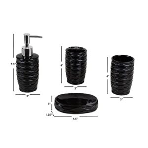 Home Basics Curves Textured 4 Piece Bath Bathroom Accessory Set (Black)