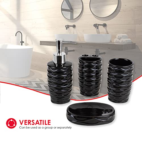 Home Basics Curves Textured 4 Piece Bath Bathroom Accessory Set (Black)