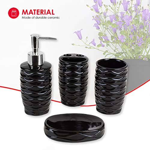 Home Basics Curves Textured 4 Piece Bath Bathroom Accessory Set (Black)