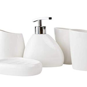 My-Deeb Bathroom Accessories Set, 5-Piece Include [ Lotion Dispenser, Tooth Brush Holder, 2 Tumbler and Soap Dish ]. White Ceramic. Modern Design Bath Set.