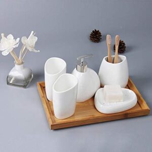 My-Deeb Bathroom Accessories Set, 5-Piece Include [ Lotion Dispenser, Tooth Brush Holder, 2 Tumbler and Soap Dish ]. White Ceramic. Modern Design Bath Set.