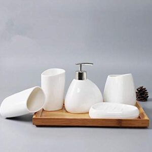 My-Deeb Bathroom Accessories Set, 5-Piece Include [ Lotion Dispenser, Tooth Brush Holder, 2 Tumbler and Soap Dish ]. White Ceramic. Modern Design Bath Set.