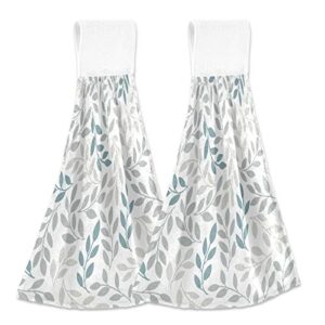 blue gray leaves branches hanging kitchen towel 12 x 17 inch gray leaf spring flowers hand tie towels set 2 pcs tea bar dish cloths dry towel soft absorbent durable for bathroom laundry room decor