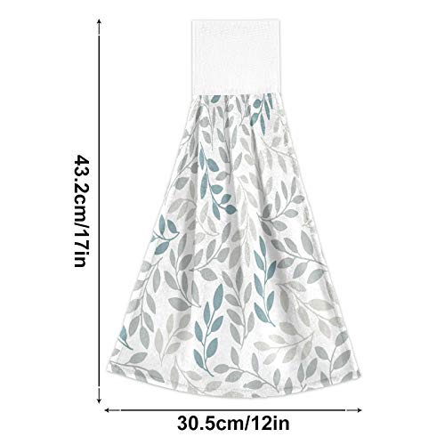 Blue Gray Leaves Branches Hanging Kitchen Towel 12 x 17 Inch Gray Leaf Spring Flowers Hand Tie Towels Set 2 Pcs Tea Bar Dish Cloths Dry Towel Soft Absorbent Durable for Bathroom Laundry Room Decor