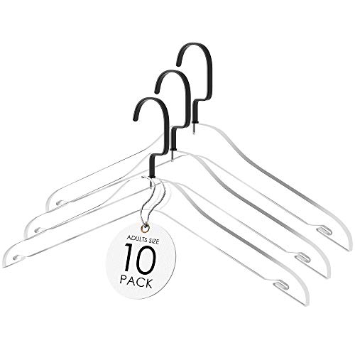 Elavain Acrylic Hanger | Sleek, Modern Clothes Hanger with Black Hook | High End Closest Organizer Space Saving Hangers for Shirts, Jackets, Sweaters, Tops & More | 10 Pack