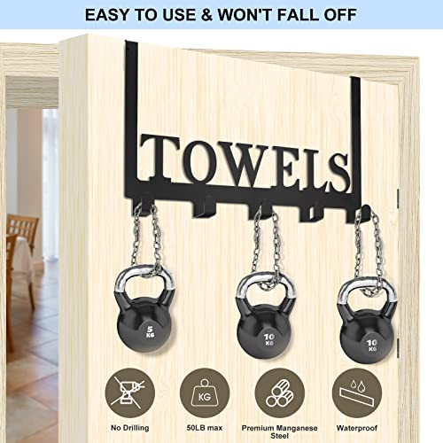 2 Packs Over The Door Hooks, Towel Rack for Bathroom Towel Holder for Hanging Heavy Duty, Wall Mount Towel Hanger