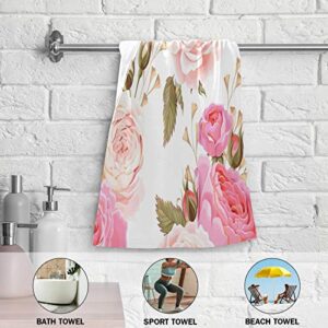 susiyo Beautiful Floral Pink Roses Hand Towels Set of 2 Luxury Print Decorative Bathroom Towels Super Soft Highly Absorbent Multipurpose Towels for Yoga Gym Spa Hotel Bathroom Kitchen 28x14 Inch