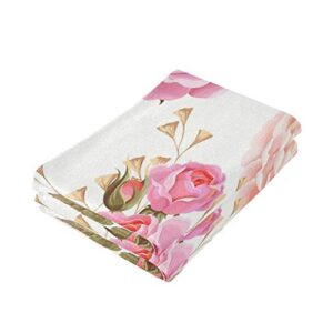 susiyo Beautiful Floral Pink Roses Hand Towels Set of 2 Luxury Print Decorative Bathroom Towels Super Soft Highly Absorbent Multipurpose Towels for Yoga Gym Spa Hotel Bathroom Kitchen 28x14 Inch