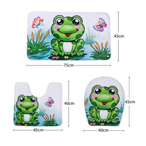 Amagical 16 Pieces Shower Curtain Set Bath Mat Set Contour Mat Toilet Cover Cute Frog Print Shower Curtain with 12 Hooks