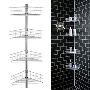 gdrasuya10 4 tier corner shower caddy holder bathroom tub organizer corner shelf stand bathroom storage organizer shower caddy tension pole storage basket bathroom corner shower shelf