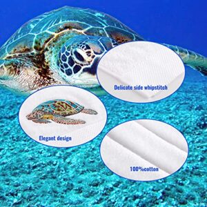 Quera 2 Pack Ocean Hand Towels 100 Percent Cotton Embroidered Premium Luxury Decor Bathroom Decorative Dish Set for Drying, Cleaning, Cooking, 13.7'' x 29.5'', White,Blue