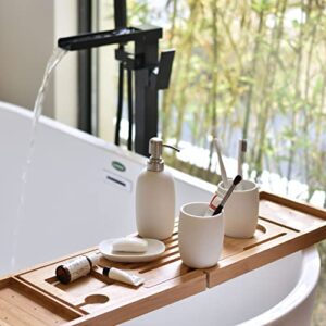 Lilyang White Ceramic Bathroom Accessories Set, 4 Pcs Bathroom Accessory Set with Soap Dispenser, 2 Bathroom Tumblers and Soap Dish, Premium Accesorios para Baño for Bathroom Decor