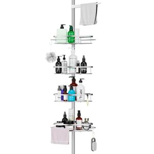 tension pole shower caddy, bathtub storage organizer for shampoo accessories, 4 adjustable shelves with tension pole, corner shower caddy for bathtub shampoo accessories storage holder