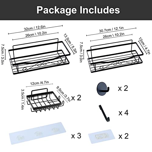 Lunuxiki Shower Caddy Adhesive 6-Pack Rustproof Shower Shelf with Soap Holder, No Drilling Shower Organizer with 4 Hooks, Bathroom Shower Rack Shelves for Inside Shower, Bathroom, Kitchen Storage