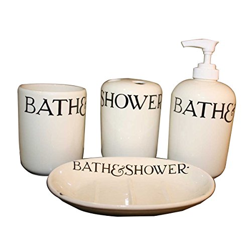 Renovators Supply Manufacturing Bathroom Accessories Housewarming Bathroom Decor Gift Set Includes Bath Tumbler, Countertop Soap Dish, Toothbrush Holder, Dispenser, Cream Ceramic Bath Organizer