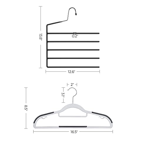 SONGMICS 50-Pack Hangers and 4-Pack Pants Hangers Bundle, Non-Slip Hangers for Closet Organization, Open-Ended, for Shirts, Suits, Pants, Light Gray, Dark Gray, Black UCRP20G50 and UCRI034B02