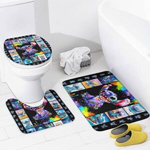 4 Piece Cartoon Shower Curtain Sets with Non-Slip Rug, Toilet Lid Cover, Bath Mat and 12 Hooks, Waterproof Shower Curtains with Rug Set for Bathroom Decor