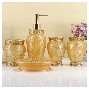 Vintage Golden Bathroom Accessories, 5Piece Bathroom Accessories Set, Bathroom Set Features, Soap Dispenser, Toothbrush Holder, Tumbler & Soap Dish - Bath Gift Set