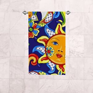 ZHONGJI Hand Towels 2 Piece Mexican Talavera Cute Pattern Blue Comfortable Skin-Friendly Non-Fading Bathroom Spa Kitchen Hotel Bath Gym Running 30X15 Inch