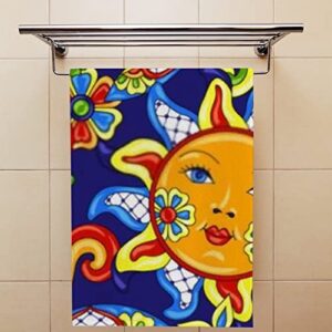 ZHONGJI Hand Towels 2 Piece Mexican Talavera Cute Pattern Blue Comfortable Skin-Friendly Non-Fading Bathroom Spa Kitchen Hotel Bath Gym Running 30X15 Inch