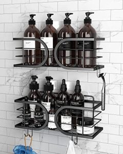 shower caddy, adhesive shower shelves organizer, no drilling bathroom shower rack storage, swiftshark wall mounted stainless steel bathroom organizer, shower shelves for inside shower, rustproof matte black bathroom shelves - [2 pack]