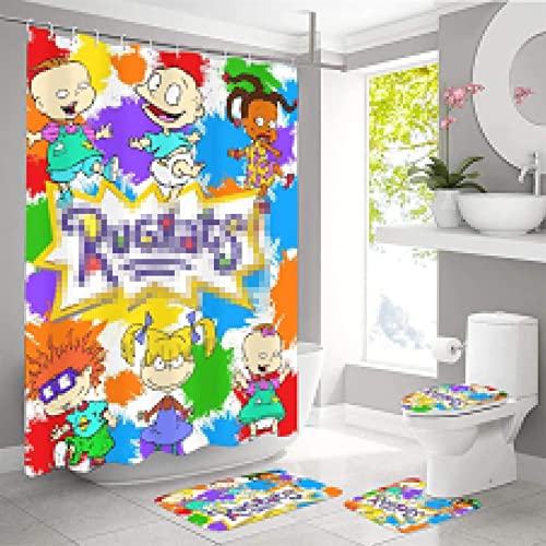 KARPIX 4 Piece Anime Shower Curtain Sets with Non-Slip Rug,Toilet Lid Cover and Absorbent Carpet Bath Mat,Durable Waterproof Fabric Shower Curtain with 12 Hooks for Bathroom 70.8" 70.8"