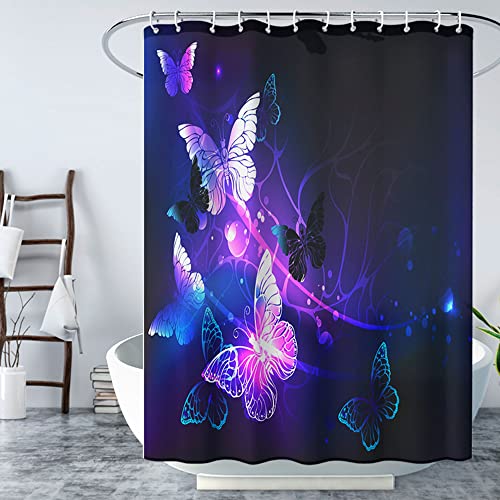 waeyeitery 4PCS Purple Shine Butterfly Floral Bathroom Shower Curtain Sets with RugsToilet Lid Pad Cover and Bath