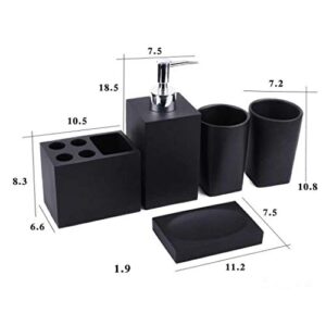 Bathroom Accessories Set, 5 Piece Luxury Resin Bath Accessory With Toothbrush Holder, Liquid Soap Dispenser, Soap Dish, 2 Tumblers (Ink black)