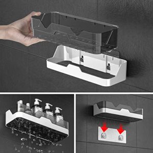 FOCUS FINEST Adhesive Shower Caddy, Shower Shelves with Soap Holder and Razor Hooks, Self Adhesive Bathroom Shelves(2 Pack), No drilling …