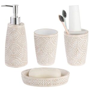 mygift 4 piece vintage white bathroom accessories set, includes lotion pump dispenser, tumbler, toothbrush holder, and soap dish