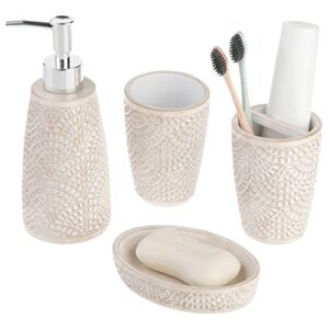 MyGift 4 Piece Vintage White Bathroom Accessories Set, Includes Lotion Pump Dispenser, Tumbler, Toothbrush Holder, and Soap Dish