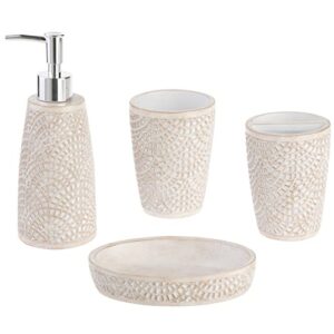 MyGift 4 Piece Vintage White Bathroom Accessories Set, Includes Lotion Pump Dispenser, Tumbler, Toothbrush Holder, and Soap Dish