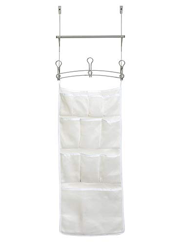 Zenna Home Bar, Satin Nickel SnugFit Over-The-Door-Towel Rack with Mesh Pocket-Storage