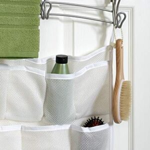 Zenna Home Bar, Satin Nickel SnugFit Over-The-Door-Towel Rack with Mesh Pocket-Storage