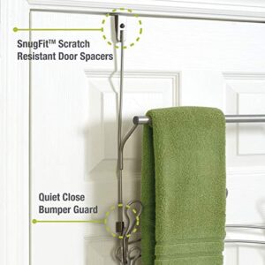 Zenna Home Bar, Satin Nickel SnugFit Over-The-Door-Towel Rack with Mesh Pocket-Storage