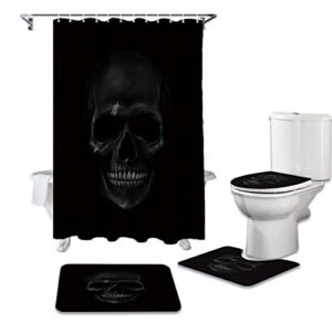 brawvy 4 piece shower curtain set creepy skull dark pattern waterproof bathroom shower curtain with bathroom rugs bath mat lid toilet cover bathroom decor