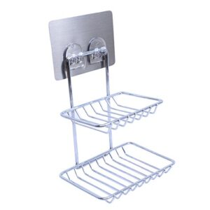 Removable Double Layer Soap Holder Shelves Kitchen Storage Organizer Rack Chrome Bathroom Soap Caddy Adhesive Magic Sticker Storage Caddy Shower Laundry Room Organizers