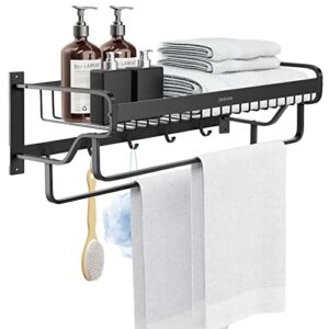 bathroom lavatory towel rack with two towel bars,zomhusea 22 in aluminum wall mount bath towel baskets with hooks laundry room bath towel storage shelf