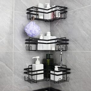 corner shower caddy adhesive shower organizer corner no drilling shower caddy bathroom wall mounted bathroom storage rack with hooks 3 pack (black)