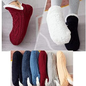 TTXS Indoor Floor Non-Slip Thermal Socks,Woven and Velvet Indoor Socks Slippers,Women Winter Non-Slip House Slipper Socks Thermal Socks Winter (Black,9.5-10.5)